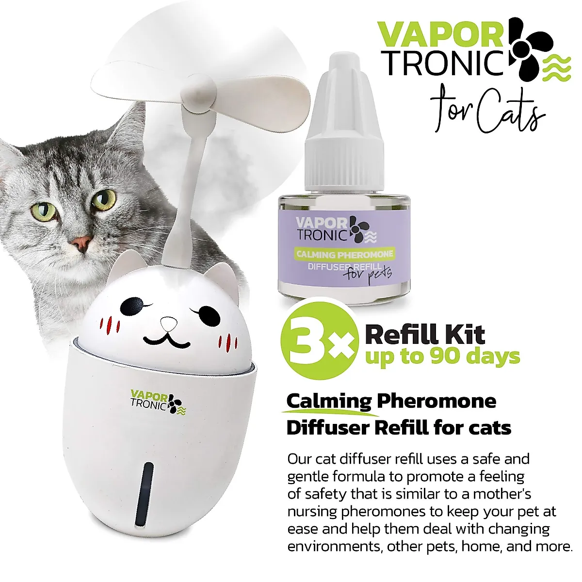 PetLuv Pheromone Diffuser Refill 3 Month Supply 3-Pack, Compatible with All Diffusers, MultiCat, Calming, Pet Behavior & Anxiety Support for Cats, Calm Formula for Scratching, Spraying, Marking