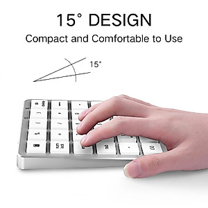 PINKCAT Wireless Number Pad, 28 Keys Numeric Keypad with 2.4G Mini USB Receiver, Portable Number Numpad Financial Accounting for Laptop, PC, Notebook, Desktop, Surface Pro - Silver