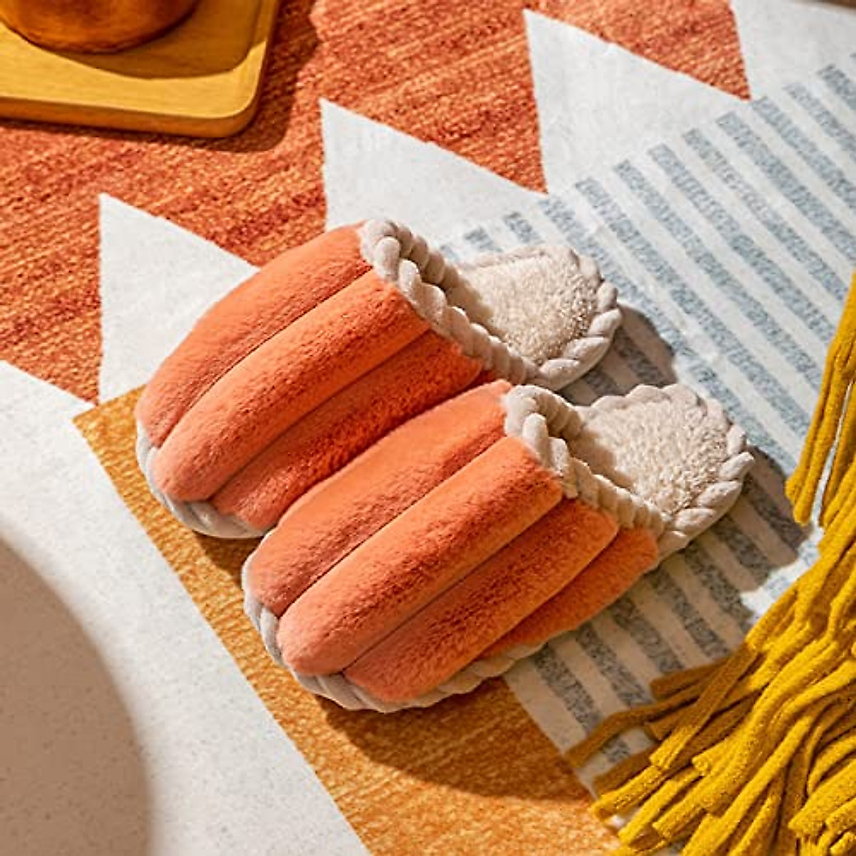 Cotton Shoes Slippers Women's Warm Solid Color Stripes Couple Home Style Plush Vertical Slippers Women Crystal