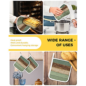 Pot Holders Set of 3 PCS Heat-Resistant Hot Pads Mats with Hanging Loop, Imitation Wood Grain Vintage Sage Green Washable Potholder for Cooking Baking Kitchen, 8.26"x8.26"