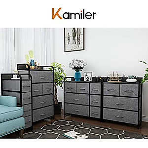Kamiler 4-Drawer Dresser Storage, 3-Tier Organizer Tower Unit for Bedroom, Hallway, Entryway, Closets - Sturdy Steel Frame, Wooden Top, Removable Fabric Bins
