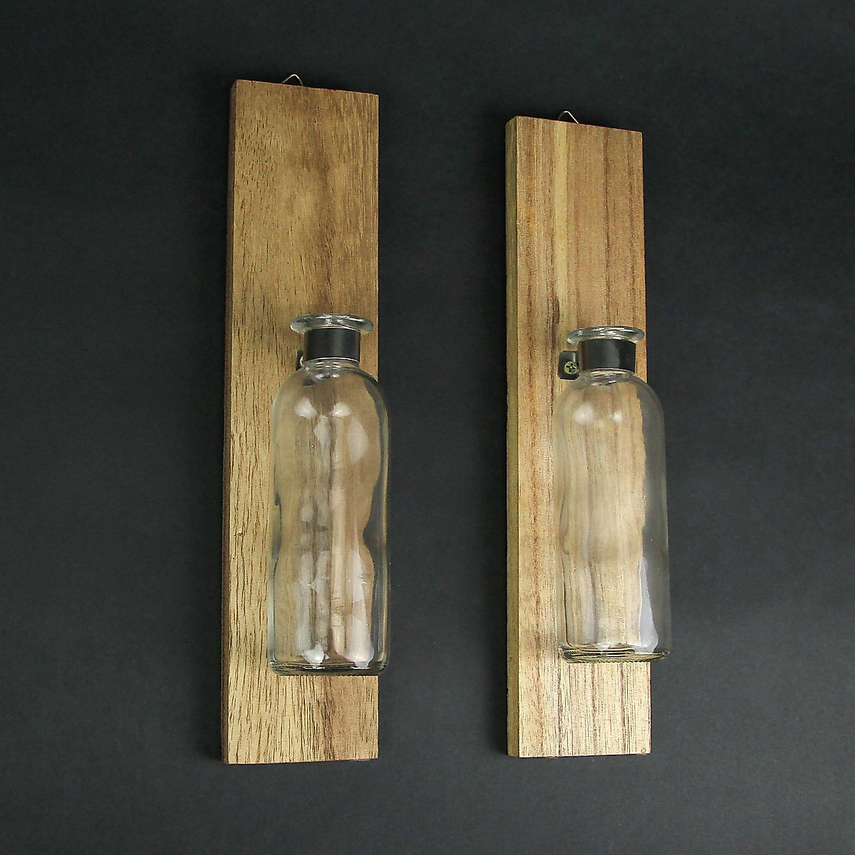 Set of 2 Primitive Farmhouse Wall Mounted Bud Vase Flower Sconces, Brown, One Size