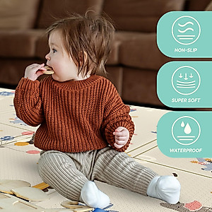 Easy Baby Extra Large and Thick (0.6in) Foam Play Mat for Babies and Toddlers | Nontoxic, Foldable, Washable, and Waterproof Playmat 77” x 70” (Dinosaurs Pattern)