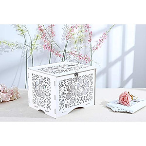 Artmag Wedding Money Box Holder with Sign, Large Rustic Wood Wooden Envelop Gift Card Boxes with Lock Slot for Reception Anniversary Party Parties White