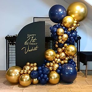 Navy Blue Balloons Arch Garland Kit 119pcs Chrome Gold Balloons for Wedding Graduation Birthday Party Decor