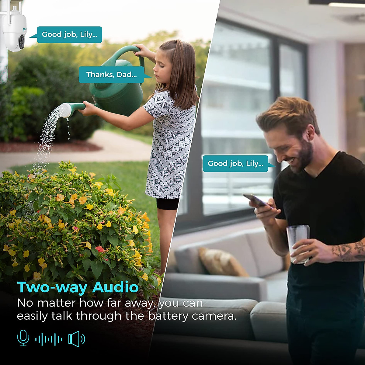 SOVMIKU CQ1S 2K Battery Security Camera Wireless Outdoor, PIR Motion Detection, Two-Way Audio, 360° View Pan/Tilt, Easy to Setup, Night Vision, Audible Flashlight Siren,SD Slot