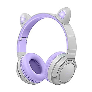 Picun B29 Kids Headphone with Microphone Wireless Bluetooth 5.0,40Hours Playing Wireless Over Ear Headphone for Kids Girls Boys,Stereo Sound, for Online Learning/School/Travel/Tablet (Grayish Purple)