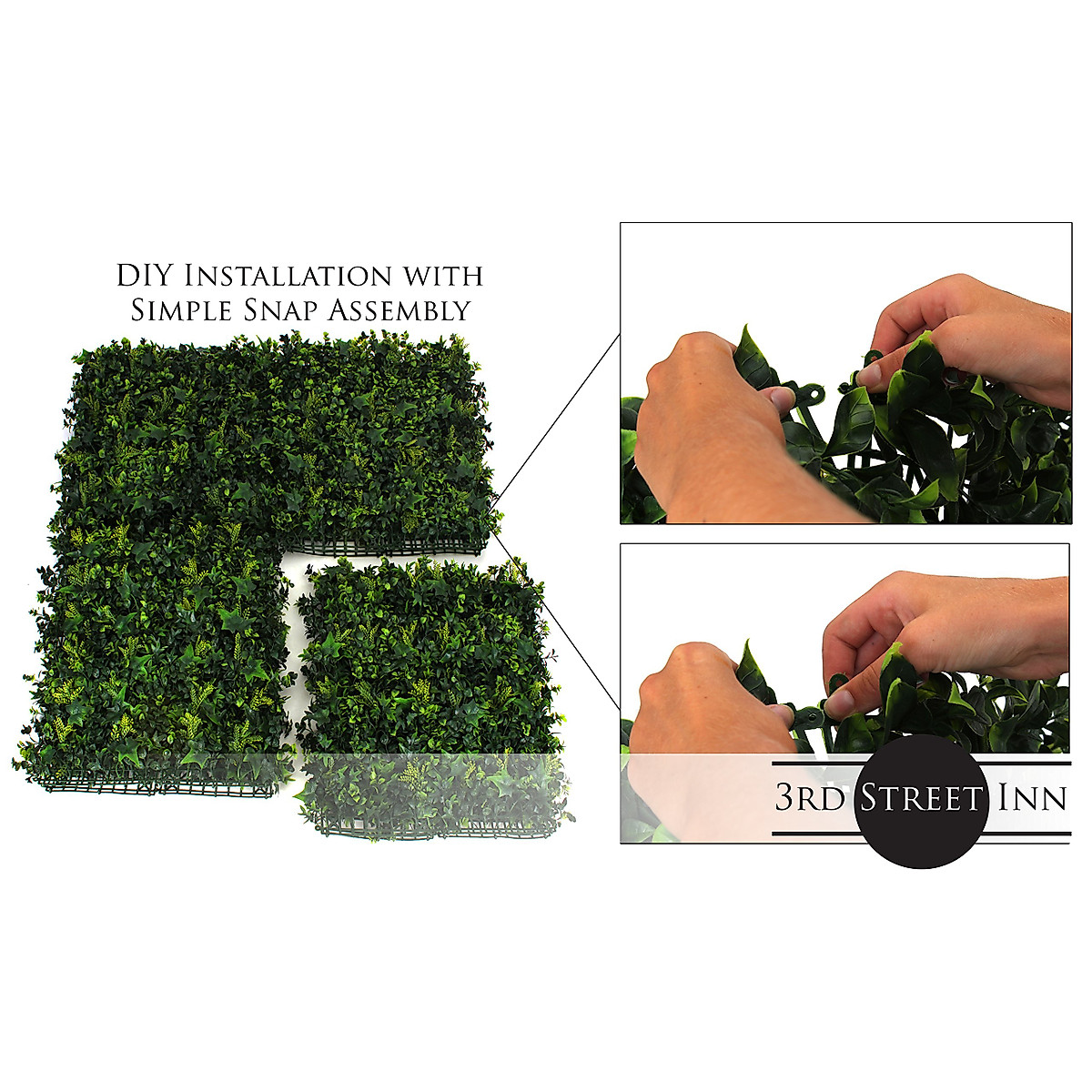 3rd Street Inn Greenery Panel - Artificial Hedge Wall - Fake Plant Wall Backdrop - Privacy Screen - Interlocking Panels - Indoor Outdoor Décor (12, English Garden)