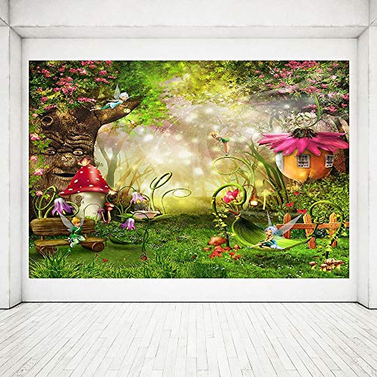 MEHOFOTO Enchanted Forest Photo Background Fairy Tale Magic Big Tree Mushroom Princess Girl Birthday Party Decorations Banner Backdrops for Photography 7x5ft