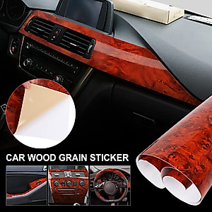 GreceYou High Glossy Wood Grain Vinyl Wrap Sticker Decal Car Internal Wraps Self Adhesive DIY Film, Waterproof Wrap Roll without Bubble, 100x 40cm/39.4x15.7in (yellowish-brown)