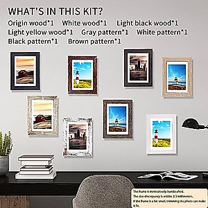 5x7 Picture Frames Set of 8, Rustic Picture Frames Multi Wood Pattern, HD Plastic Cover (Plexiglass) Display Photos 4x6 with Mat or 5x7 Without Mat,Vertical and Horizontal Formats for Wall Hanging and Tabletop Display,Perfect for Rustic Home & Office Deco
