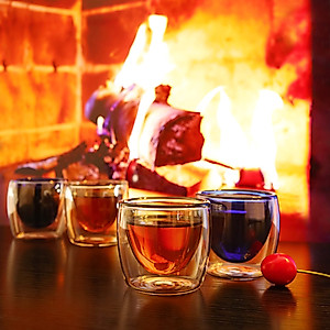 Birchland Espresso Cups Set of 4, Double Wall Espresso Glass Set of 4, Insulated Shot Glass, Espresso Shot Cups, Insulated Espresso Mugs, 2.7 OZ. (Sea Blue)