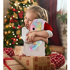 DolliBu Santa Large Rainbow Whale Stuffed Animal Plush Toy - Soft Wild Animal Dress Up with Red Santa Claus Hat, Cute Wildlife Gift, Perfect Holiday with Name Personalization - 9 Inches