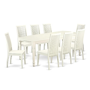 East West Furniture DOIP9-LWH-W 9 Piece Dining Set Includes a Rectangle Dining Table with Butterfly Leaf and 8 Kitchen Chairs, 42x78 Inch, Linen White