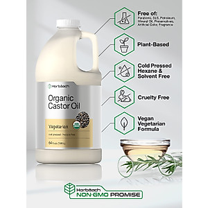 Horbäach Organic Castor Oil 64 fl oz | for Topical Use and Hair | Cold Pressed, Hexane Free | Vegetarian, Non-GMO