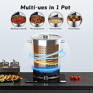 40-Quart Stainless Steel Seafood Boil Pot with Lid, Crawfish, Crab, Lobster, Shrimp Boil Stock Pot with Strainer, Turkey Fryer Pot, Stock Pot Boiler Deep,Fried Cooker for Commercial Outdoors