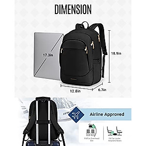LIGHT FLIGHT Travel Laptop Backpack, 17.3 Anti Theft Laptop Backpack with USB Charging Hole, Water Resistant College Bookbag, Large Capacity Black Computer Backpacks for Work, Black