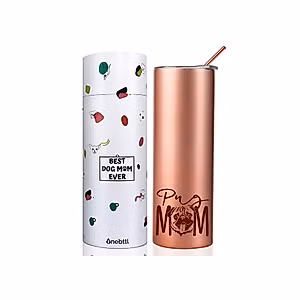 Onebttl Pug Gifts, Dog Lover Gifts, Gifts for Dog Mom, Dog Owner, Women, Girls, Friends, Daughters, Coworkers, 20Oz Skinny Tumbler, Pug Mom, Rose Gold