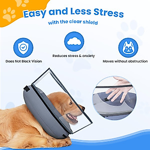 BARKLESS Dog Cone, Dog Donut Collar After Surgery, Inflatable Dog Cone with Clear Anti-Licking Shield, Alternative to Cone of Shame for Large Medium Dogs, Does Not Block Vision