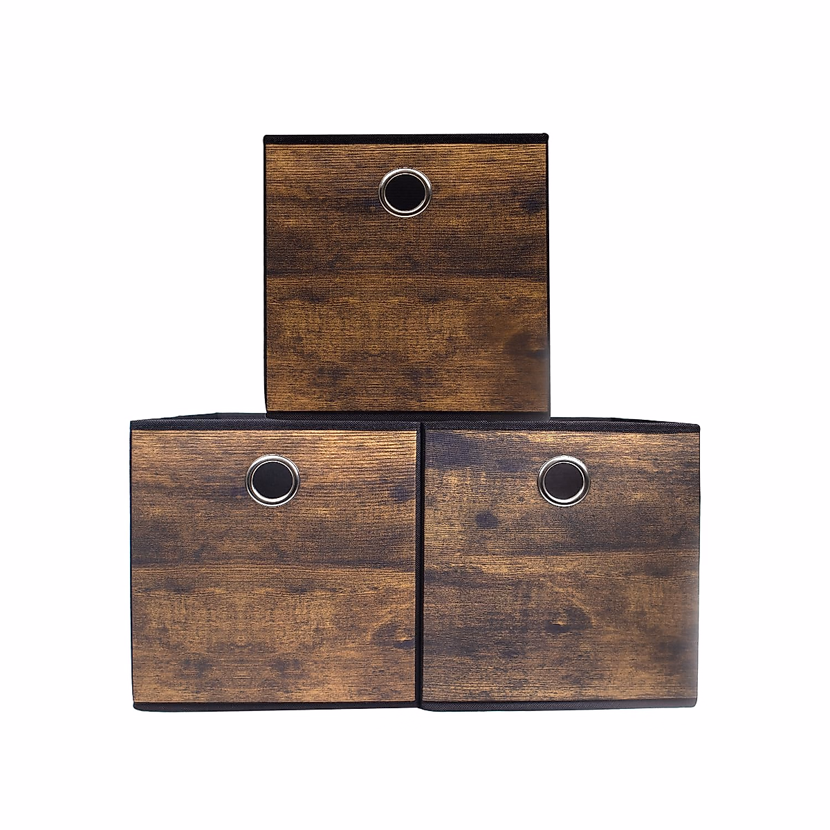 Sturdy Storage Bins with Exquisite Wood Grain Pattern,Thickened Fabric Cube Baskets,Open Container box for Organizer Shelf,Cabinet,Closet,Bookcase,Nursery,Office,Home,Storeroom,10.2x10.2x11in,Set of 3