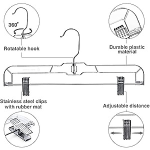HOUSE DAY Clear Skirt Hangers 12 Pack and White Velvet Hangers 50 Pack, Closet Hangers Set, College Dorm Room Essentials
