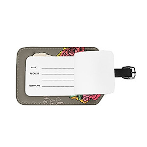 ALAZA Hippie Pug Dog Floral Luggage Tag for Baggage Suitcase Bag Leather 1 Piece