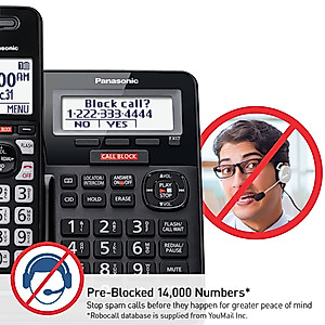 Panasonic Cordless Phone with Advanced Call Block, One-Ring Scam Alert, and 2-Way Recording with Answering Machine, 4 Handsets - KX-TGF944B (Black)