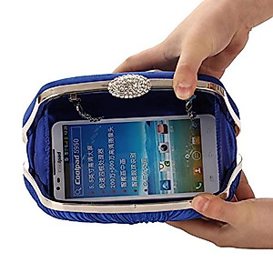 Womens Clutch Bag,Pleated Satin Handbag Lady Pleated Bow Purse Bag with Chain for Prom Wedding Evening Party (Silver)