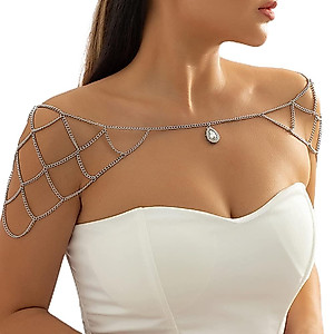 Missgrace Boho Sexy Rhinestones Shiny Bra Body Chain Jewelry Silver Dainty Body Jewelry Layered Bikini Shoulder Chain Wedding Party Nightclub Body Accessories Jewelry for Women Bride