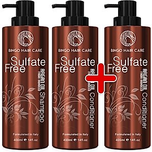 BINGO HAIR CARE Moroccan Argan Oil Shampoo and Conditioner Set, 100% Natural and Organic ,Revitalizing, Moisturizing, Anti-Frizz, Sulfate and Paraben Free, 42 Fl Oz