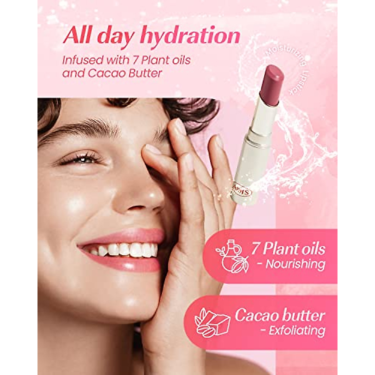AMTS Tinted Lip Balm - 01 Mauve Pink | Hydrating Lip Butter, Moisturizing Lipstick | Daily Natural Lip Makeup for dry, cracked, chapped lips | korean beauty Lip Tint