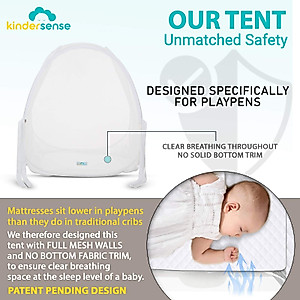 KinderSense - Pack N Play Tent Baby Safety Crib Net - Toddler Crib Topper for Playpens & Mini Cribs to Keep Baby from Climbing Out - Breathable Mesh Pop up Net - Mosquito Net Canopy Upgraded