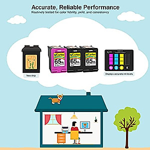 Cartlee 3 Pack Remanufactured 65XL 65 XL High Yield Ink Cartridges for HP DeskJet 2600 2622 2635 2652 2655 3700 3720 3722 3752 3755 Envy 5000 5052 5055 AMP 100 Printer Series Black and Color Combo