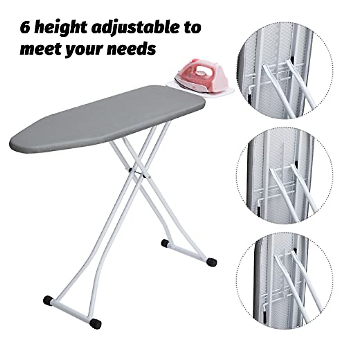 ALIMORDEN Space Saver Ironing Board 36" X 12" with Smart Hanger Adjustable Height 23.8"-30.7" Easy Storage, Padded Top Lightweight for Home Laundry Room Use Grey