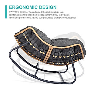 SWITTE Outdoor Rocking Chair, Patio Egg Rocking Chair, Indoor Papasan Chair, Rattan Wicker Lounge Chair, Modern Royal Chair for Bedroom, Living Room, Porch, Garden, Lawn-Dark Grey