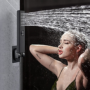 Shower Head, 8'' Matte Black Shower Head with hose, 2 in 1 Setting High Pressure Shower Heads, Anti-leak Rainfall Shower Head with Holder, Dual Rain Shower Head with Handheld Spray, Bellearlly