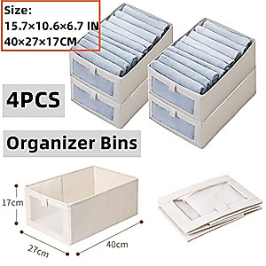 Fordonral 4 Pack Linen Storage Bins, Storage Containers for Organizing Clothing, Jeans, Toys, Books, Shelves, Closet, Wardrobe - Closet Organizers and Storage, Large Storage Boxes Baskets with Window