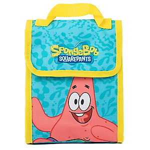 SpongeBob SquarePants Backpack Set Kids 4 Piece | Blue Yellow School Bag Patrick Lunch Box Gary Pencil Case Logo Water Bottle | TV Show Merchandise Gifts