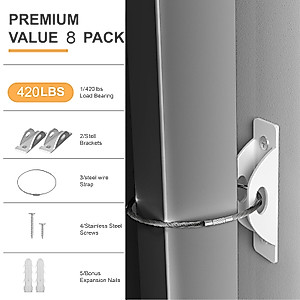 Cadriy Furniture Anchors (8 Packs) Furniture Straps for Baby Proofing, Secure 450lbs Furniture to Wall Prevent Falling, Anti Tip Earthquake Metal Straps for Child and Pet Safety, White