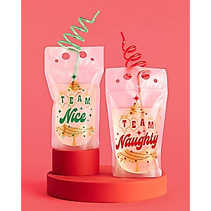 xo, Fetti Red + Green Christmas Drink Pouches + Xmas Tree Straws - 20 count | Team Naughty + Team Nice, Christmas Drinkware