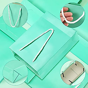 24 Pack Small Heavy Duty Teal Blue Paper Gift Bags with Handles and Blue Tissue Paper Thick Small Turquoise Party Favor Gift Bags for Birthday Wedding Baby Shower, 6 x 7.8 x 2.4 Inch