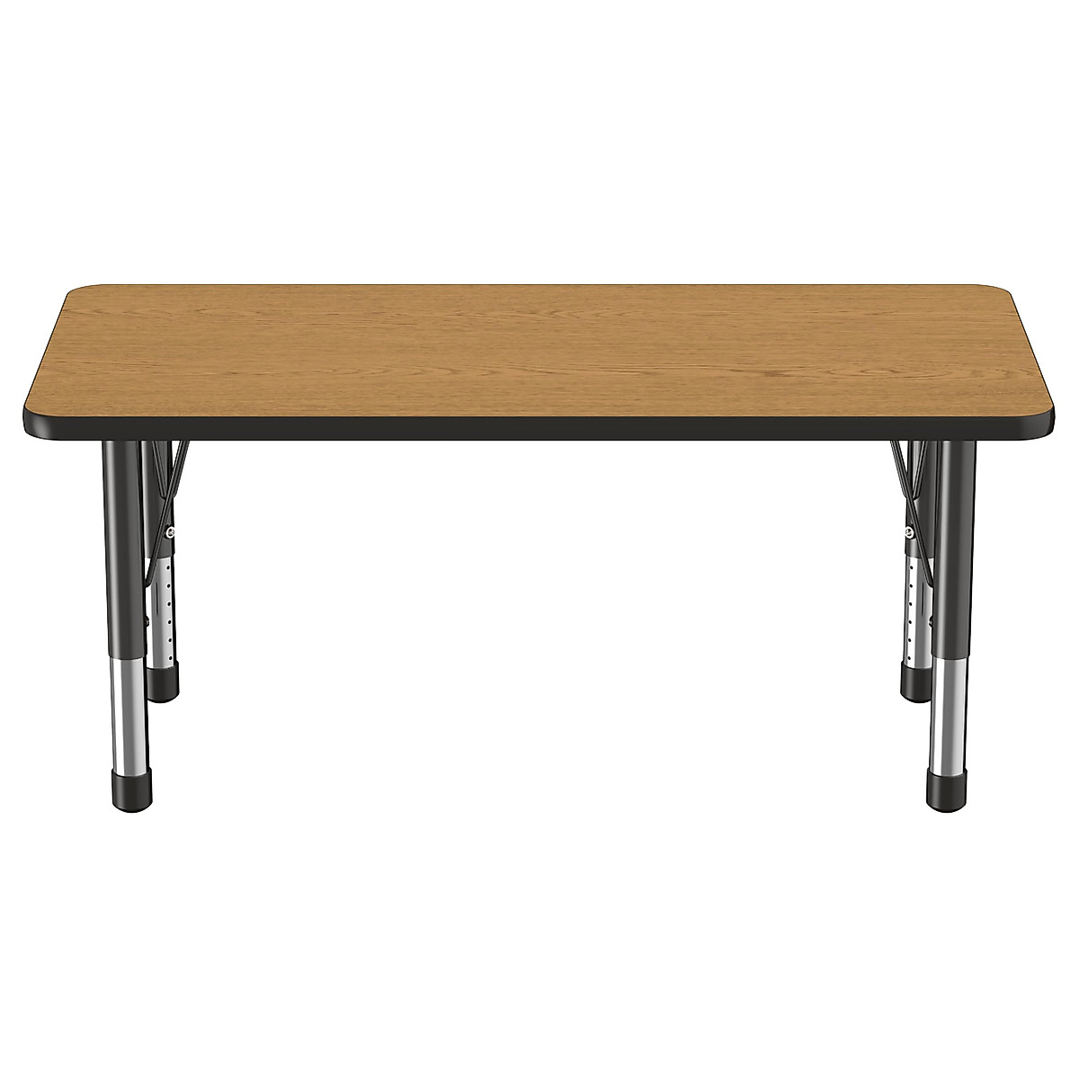 Factory Direct Partners FDP Rectangle Activity School and Kids Classroom Table (24 x 48 inch), Toddler Legs, Adjustable Height 15-24 inches - Oak Top and Black Edge