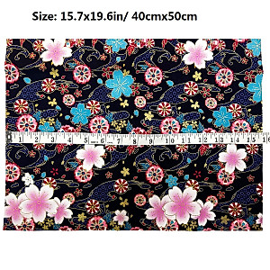 Queenbox 6PCS Japanese Printed Fabric, 15.7x19.6" Furoshiki Cloth, Traditional Sakura Printed Waves Cotton Sewing Fabric for Kimono Cheongsam Bag DIY Quilting