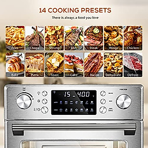 R.W.FLAME 26.4QT Air Fryer Oven, 2 in 1 Toaster Oven Air Fryer Combo, Stainless Steel Rotisserie Air Fryer with Rotisserie & Dehydrator, Countertop Toaster Ovens for Family
