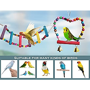 MEWCOOSS 16 PCS Bird Parakeet Toys-Colorful Birds Parrot Swing Chewing Toys-Bird Cage Toys for Parakeets, Conure, Cockatiel, Love Birds and Other Small Birds