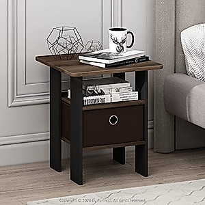 Furinno Andrey End Table / Side Table / Night Stand / Bedside Table with Bin Drawer, Columbia Walnut/Dark Brown,1-Pack, Center Bin