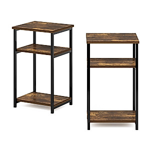 Furinno Just 3-Tier Metal Frame End Table with Storage Shelves, 2-Pack, Amber Pine