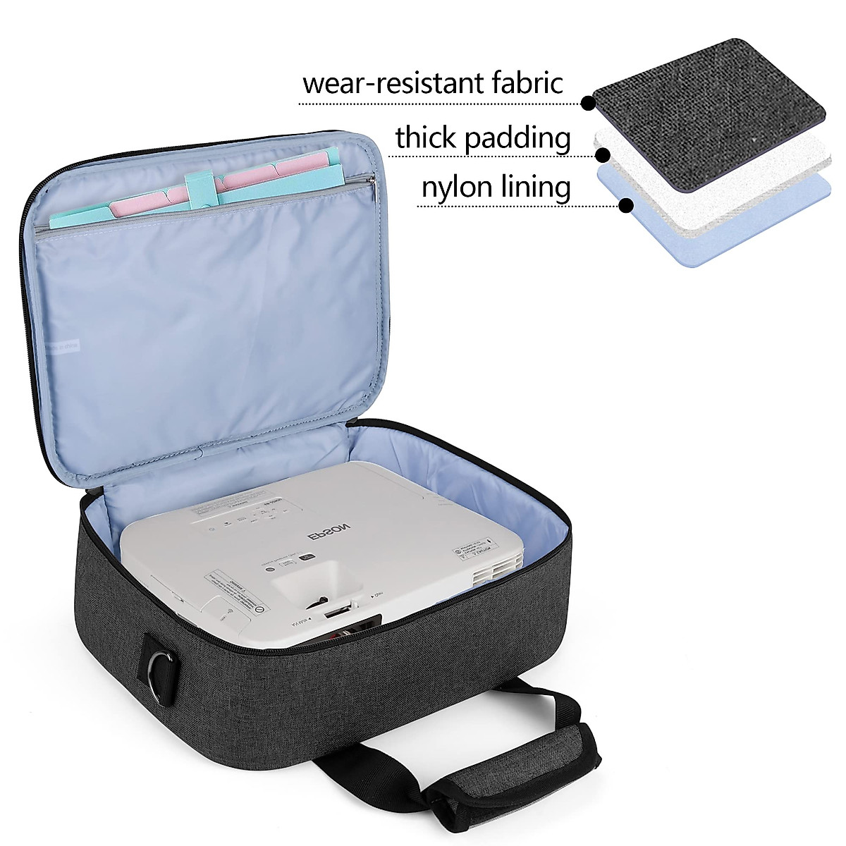 Luxja Projector Case, Projector Bag with Accessories Storage Pockets (Compatible with Most Major Projectors), Medium(13.75 x 10.5 x 4.5 Inches), Black