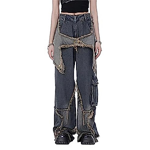 Aelfric Eden Women’s Star Jeans Y2K Unisex Streetwear Fashion Jeans Straight Fit Baggy Wide Leg Pants Causal Trousers