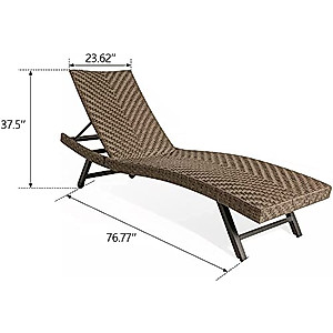 Ulax Furniture Outdoor Wicker Chaise Lounge Adjustable Padded Patio Reclining Chaise Lounger Chairs with Non-Rust Aluminum Frame and Wheels, Set of 2